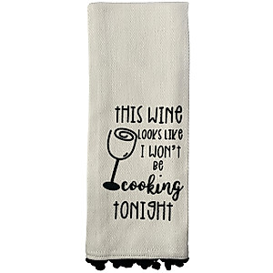 Set of 5, 100% Cotton Funny Cute Saying Pom Pom Design Flour Sack Kitchen Towels/Dish Towels for Wedding, Baby Shower, Home Decor, Housewarming, Other Occasions Size: 16 X 28 Inch.