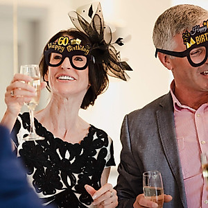Sumind 24 Pcs Birthday Glasses Decoration Paper Eyeglasses Birthday Sunglasses to Wear for Men Women Table Decor Party(60th)