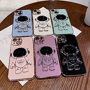AIGOMARA 6D Plating Astronaut Hidden Stand Case Cover for iPhone 13 Women Astronaut Folding Bracket Kickstand iPhone Case with Camera Protector Soft TPU Shockproof Bumper 6.1 in 2021 - Purple