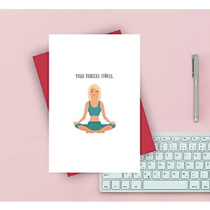 Kirynurd Birthday Card for Friend Female, Funny Women Birthday Card, Yoga Reduces Stress But So Does Drinking...