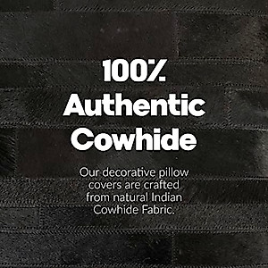 Set of 2, Natural Torino Cowhide Throw Pillows with Poly Insert | Madrid Accent Pillows Handcrafted from 100% Cow Hide, Black, 18 in x 18 in