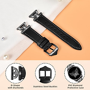 Shesyuki Luxury Genuine Watch Band with Case Compatible with Samsung Galaxy Watch 4&5 40mm 44mm，20mm Band with Glitter Screen Protector Case,Metal D-Shape Leather watch strap for Women
