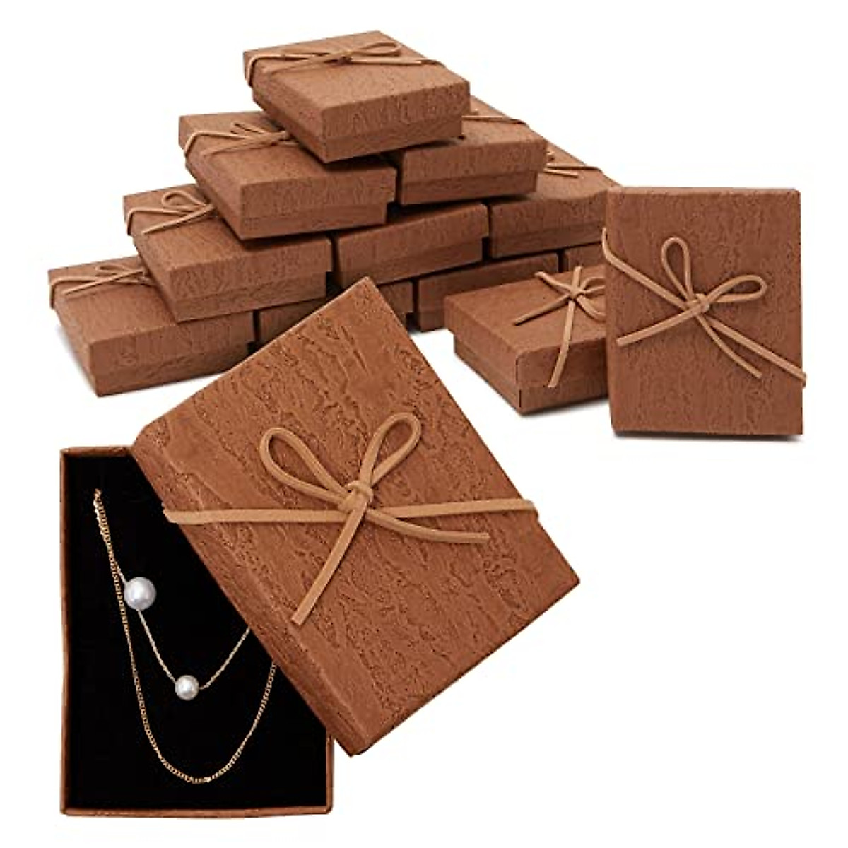 Small Jewelry Gift Boxes for Necklace, Earring, Ring, Pendant, Bracelet, Anklet, Jewelry Holder, Packaging Box with Lids, Bow, Velvet Inner (3.6 x 2.7 x 1 Inch, 12 Pack)
