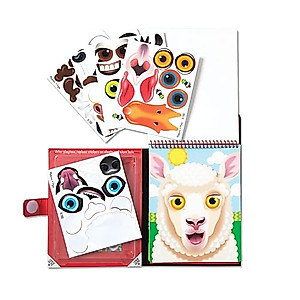 Melissa & Doug On The Go Make-a-Face Reusable Sticker Pad Travel Toy Activity Book – Farm Animals (10 Scenes, 76 Cling Stickers)