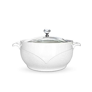 ABHOME Ceramic Soup Tureen with Glass Lid Porcelain Serving Tureen Soup for Restaurant Home Kitchen Decoration Cute Ceramic Covered Tureens for Soup, White Porcelain (8.58 in)
