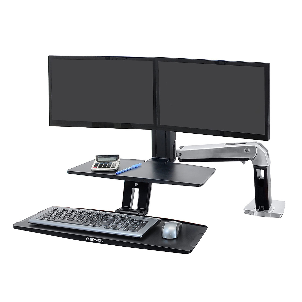 Ergotron – WorkFit-A Dual Monitor Standing Desk Converter, Sit Stand Workstation for Tabletops – Suspended Keyboard Tray