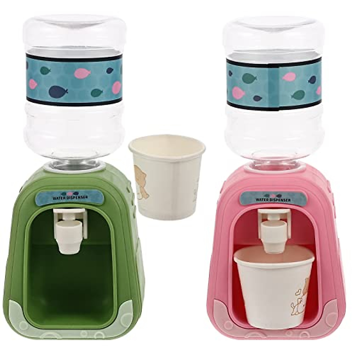 Toyvian 2Pcs Mini Water Dispenser Lovely Cartoon Drinking Water Fountains Miniature Scene Model Doll House Accessories for Children Girls Boys