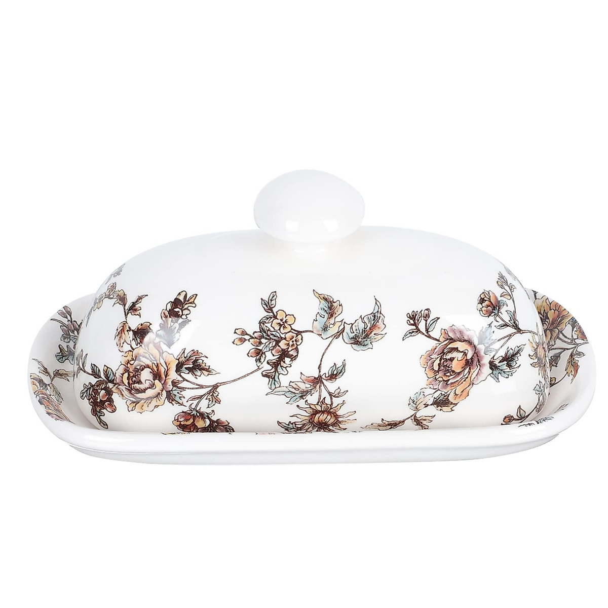 Vaguelly 1 Set Hand Drawn Ceramic Butter Dish with Lid, Vintage Butter Plate Tray with Handle Cover, Cheese Container Holder Butter Keeper for Home Kitchen