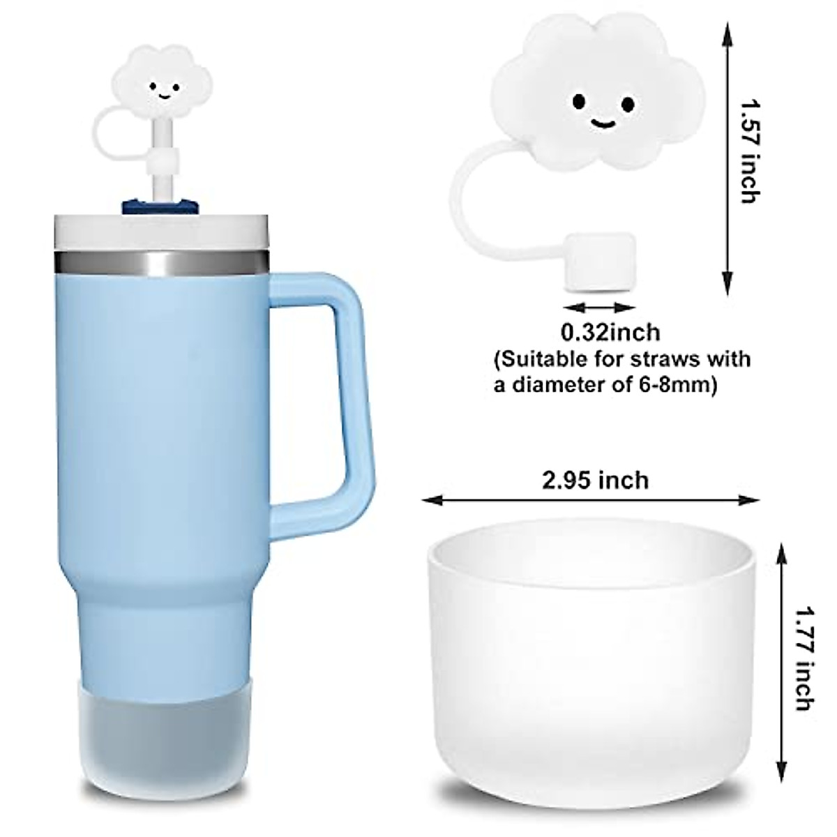 2 Pcs Silicone Boot with 2 Pcs Straw Cover Cap for Stanley Tumbler, Dust-Proof Straw Topper for 6-8mm Straws, Food Grade Silicone Boot Fits for Hydro Flask 12oz-24oz (Clear)