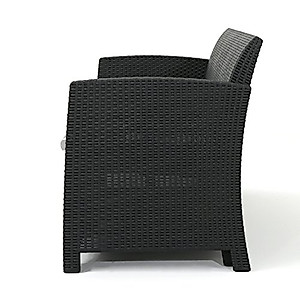 Christopher Knight Home St. Lucia Outdoor 3-Seater Faux Wicker Rattan Style Sofa with Water Resistant Cushions, Charcoal / Light Grey