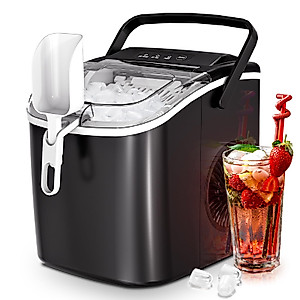 Ice Maker Countertop Self-Cleaning Portable Compact Small Mini Ice Machine with Handle,9 Bullet Ice Cubes in 6 Mins,26Lbs/24H, Bullet Ice Maker with Scoop and Basket for Home Indoor Outdoor Camping