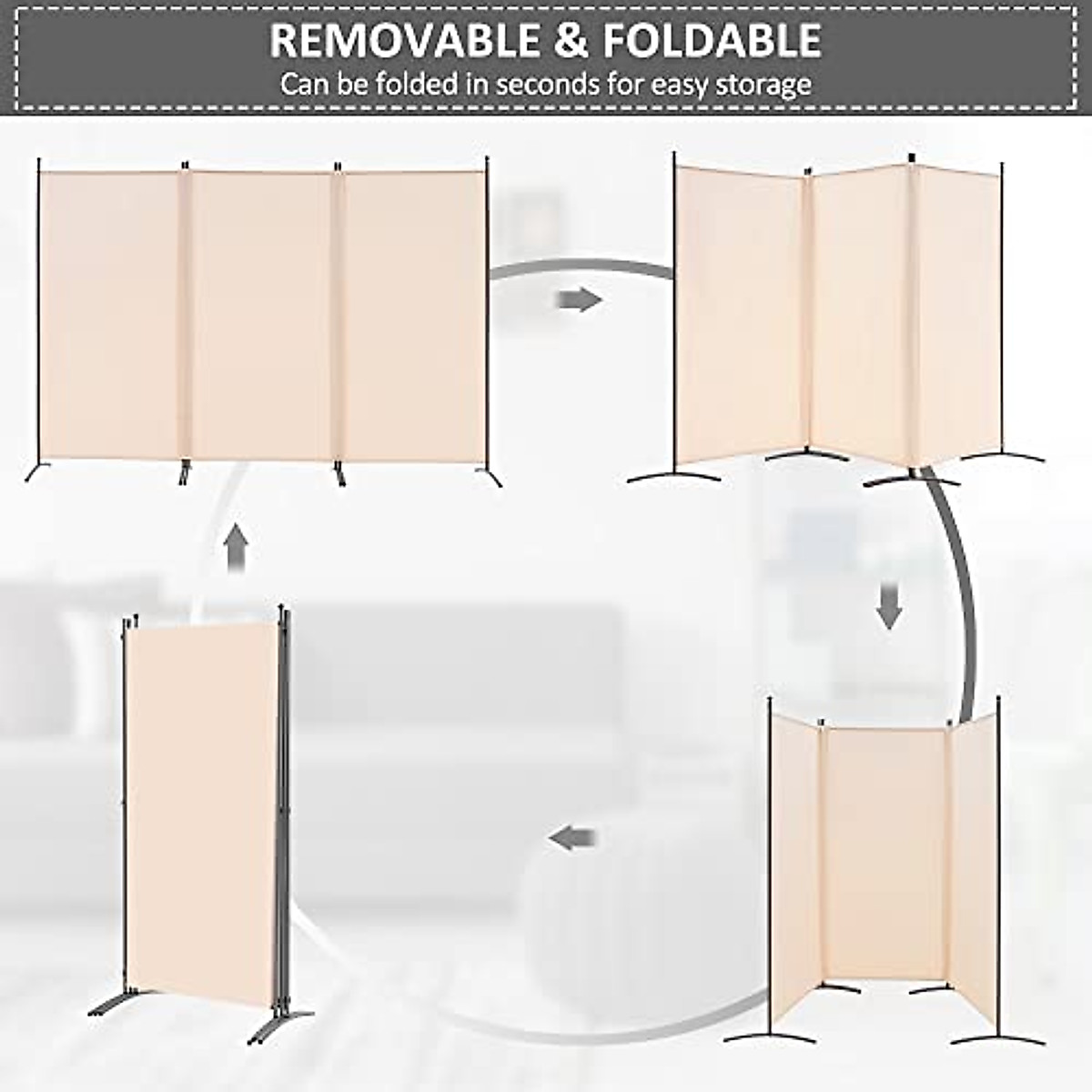 Spurgehom Room Divider,3 Panel Folding Partition Privacy Screens, Freestanding Fabric Room Panel, Portable Folding Room Divider Wall for Office, Room,Restaurant，102" W X 71" H Beige