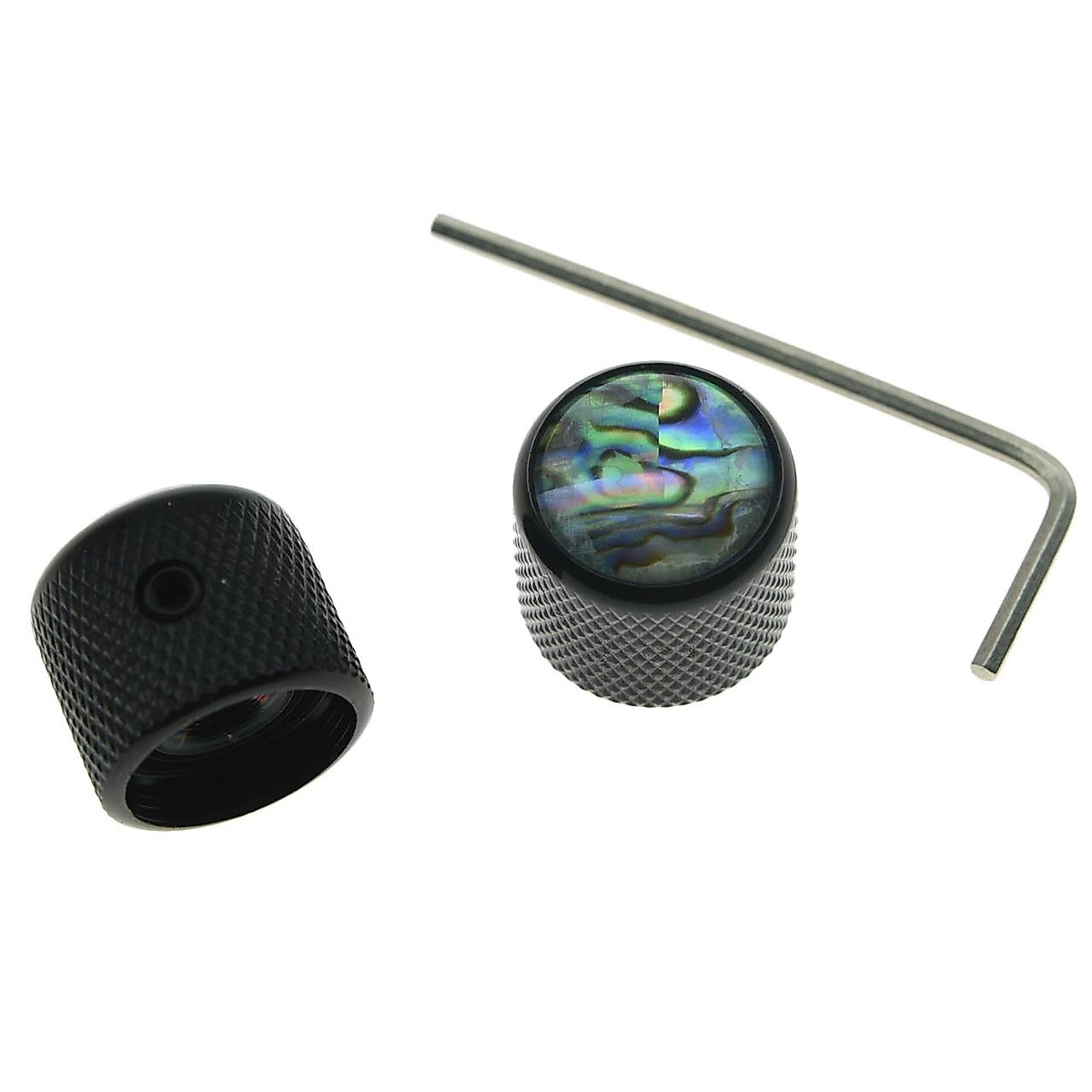 Dopro 2pcs Black Tele Telecaster Abalone Top Guitar Dome Knobs Bass Knobs with Set Screw and Wrench