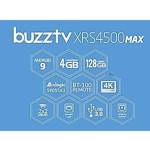 BuzzTV XRS4500 Max Android 9 4GB Ram 128GB Storage 4K Ultra HD + Extra Cell Phone Tablet Desk Stand + Extra 3 in 1 Phone Charger