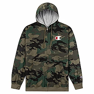 Champion Mens Big and Tall Full Zip Hoodie Classic Embroidered Logo Camo