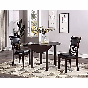 New Classic Furniture Gia Drop Leaf Dining Table with Two Chairs, 42", Ebony,EC-SOVKYDYFFO