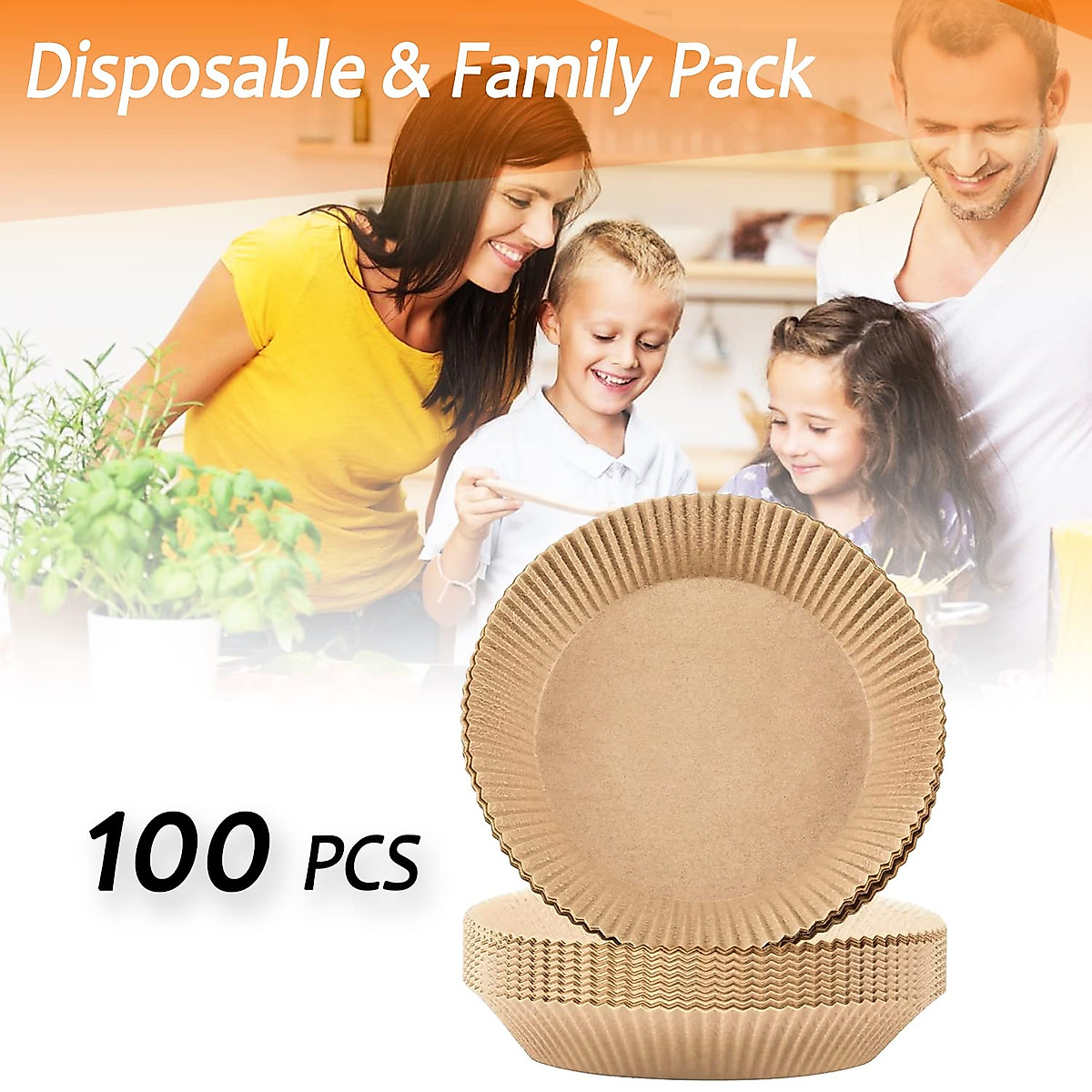 100 PCS Disposable Paper Liner for Air Fryer, Disposable Parchment Liners, Round Baking Paper-Liners for Baking Roasting Microwave (Nature)