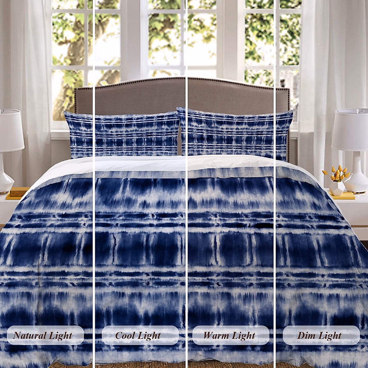 Shrahala Blue Tie Dye Duvet Cover Set Twin Size, Shibori Striped Navy Indigo Abstract Folk 3 Pieces Soft Brushed Duvet Covers with Button Closure, 100% Cotton (No Comforter)