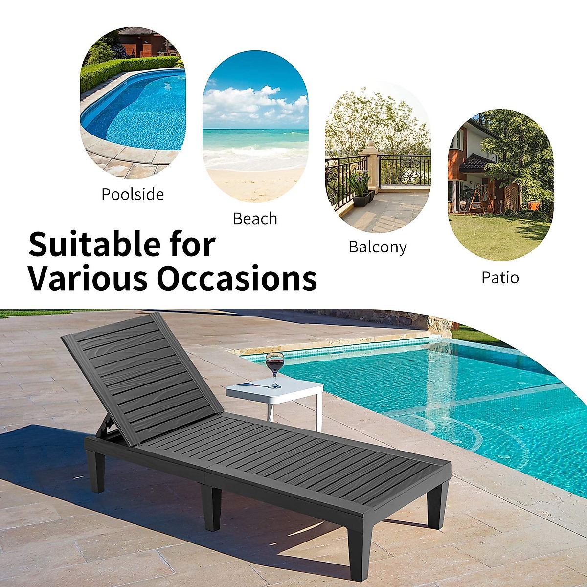 Giantex Set of 2 Outdoor Chaise Lounge Patio Recliner Chair with 5-Position Adjustable Backrest, Weather-Proof & Rust-Resistant Chaise Lounger for Patio, Beach, Balcony, Poolside