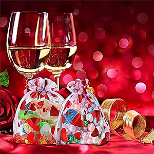 Uderwarb Valentine Day Candy Bags 50Pcs Heart Organza Valentine's Day Gift Bag for Wedding Festival Party, 8x10 cm