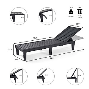 Nestl Patio Chairs - Waterproof Outdoor Chaise Lounge Chair, Set of 2 Adjustable Lawn Chairs, Lightweight Black Chaise Lounge Outdoor