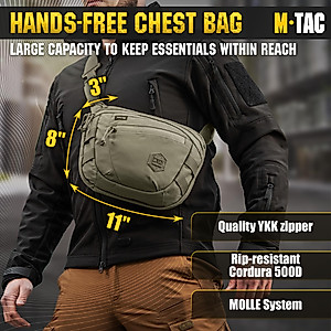 M-Tac Tactical Large Crossbody Bag for Men - Concealed Carry Sling - Multicam Black CCW Chest Bag - Elite Sphaera Shoulder Pack (Regular)