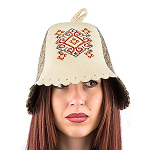 Eden Ukraine Wool Sauna Hat Embroidered Ukrainian ornament Red