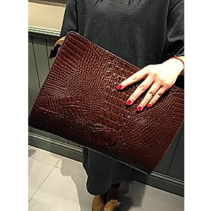 Mily Fashion Crocodile Pattern Oversize Leather Envelope Clutch Ladies Portfolio Evening Handbag Brown