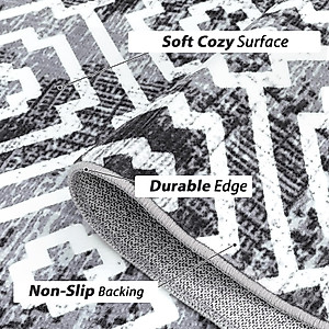 IMINROME Machine Washable 9x12 Area Rug Modern Large Rug Grey Modern Geometric Bedroom Living Room Throw Rug Non-Slip Distressed Dining Room Nursery Mat Non-Shedding Floor Accent Carpet