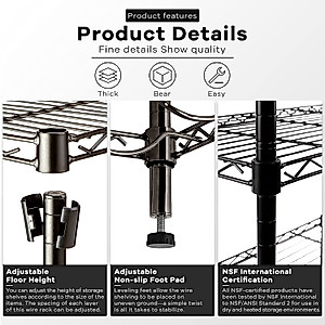 5-Tier Storage Shelves Adjustable,Wire Shelving Heavy Duty Storage Rack(250 Lbs Loading Capacity/Shelf) Metal Shelf Organizer Wire Rack Shelf for Pantry Garage Kitchen 36" D x14 W x 72" H -Black