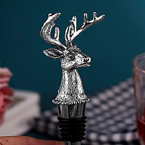 Wine Bottle Stopper Airtight Seal-Decorative Deer Stainless Steel Antlers Animal Elk Black Bottle Topper for Wine &Beverage Plug