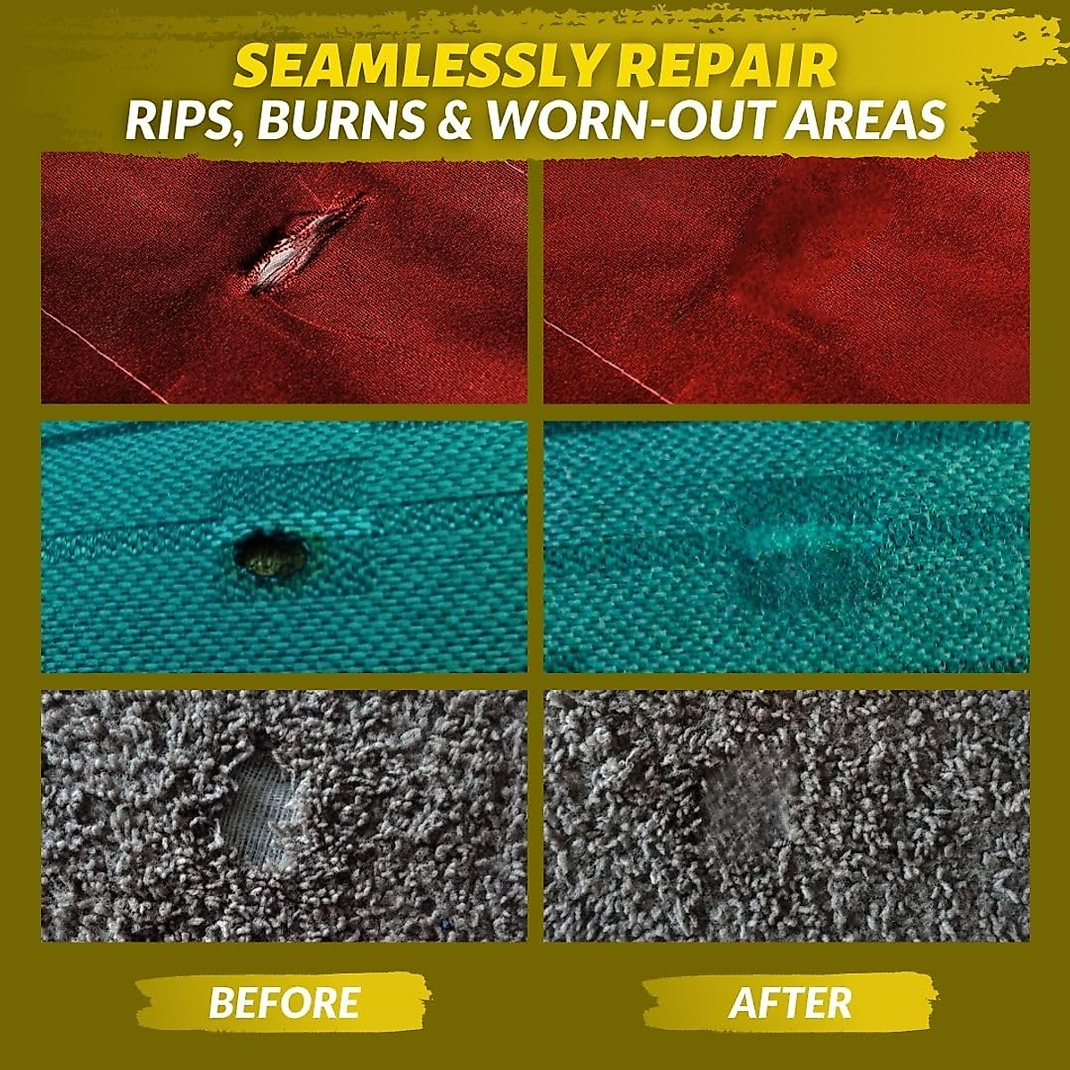 Coconix Fabric & Carpet Repair Kit | Fix Tears, Holes, and Burns on Fabric and Carpet Upholstery, Rugs, and Clothing | Easy Application with Customizable Colors