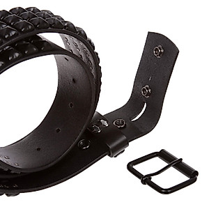 Three Row of Punk Rock Star Metal Black Studded Leather Belt, 38"