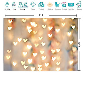 CYLYH 7x5ft Valentine's Day Backdrop Love Heart Bridal Shower Birthday Wedding Party Love Heart Wall Decor Banner Kid Newborn Baby Birthday Party Decor Banner D520