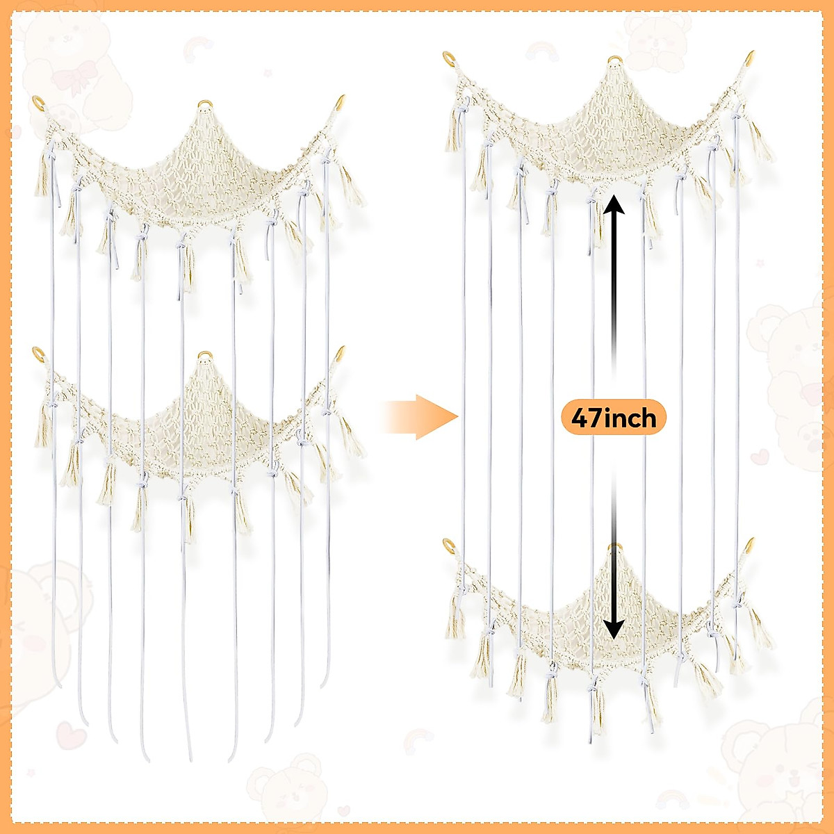 WIAZZLUK Stuffed Animal Storage Hammock - Toy Corner Hanging Net for Stuffed Animals for Wall, Plushie Net with Light, Toy Organizer for Nursery Play Room Kids Room