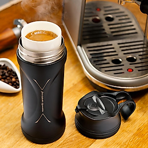 Roamwild Cerami Cup 12oz / 354ml – With Unique Ceramic Fresh Tasting Inner Tumbler - Quadruple Thermal Insulation Technology Stainless Steel Travel Mug, BPA-Free, Dishwasher Safe (Black & Black)