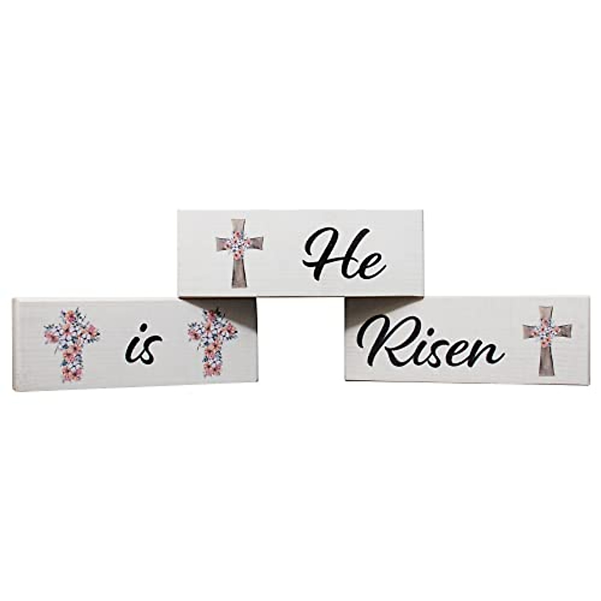 JennyGems He Is Risen Wooden Sign Set and Easter Decor, Tiered Tray and Tabletop Easter Decorations, Christian Easter, Made in USA