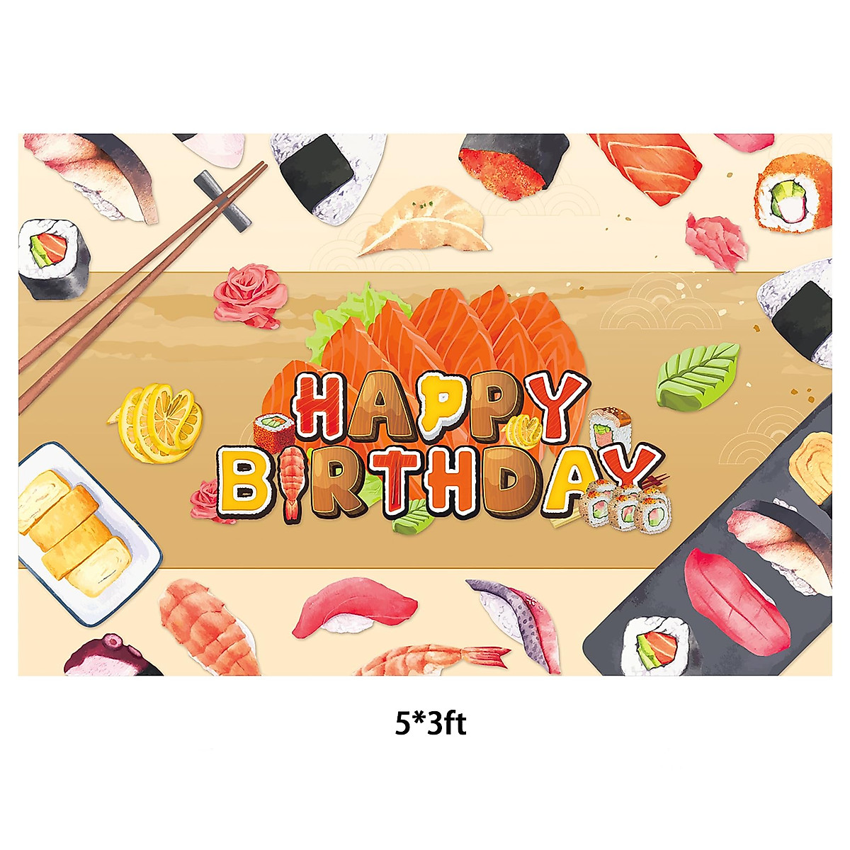 Sushi Party Supplies Japanese Birthday Party Decorations Includes Sushi Birthday Backdrop Banner Cake Topper Cupcake Toppers Balloons for Sushi Themed Party Baby Shower Decorations