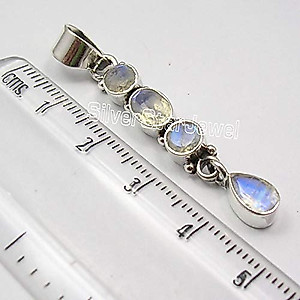 SilverStarJewel 925 Solid Silver Rainbow Moonstone Pendant 1.8" Ladies Engagament