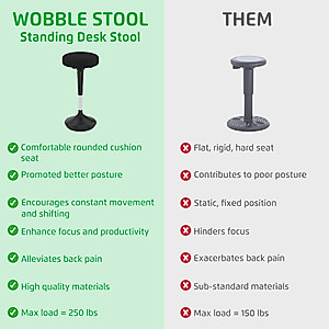 Wobble Stool Standing Desk Chair Ergonomic Tall Adjustable Height sit Stand-up Office Balance Drafting bar swiveling Leaning Perch Perching high swivels 360 Computer Adults Kids Active Sitting Black