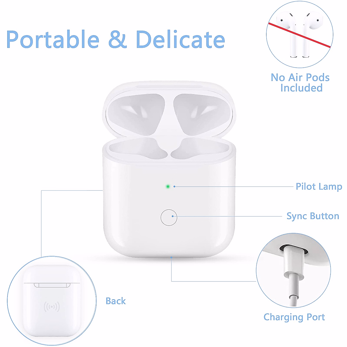 Airpod Charging Case,Wireless Airpod Replacement Charging Case Compatible with AirPods 1&2,Airpod Charger Case Only,450 mAH Airpod Battery Replacement with Bluetooth Pairing Sync Button,Pure White