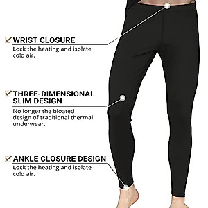 HEROBIKER Mens Thermal Underwear Set Skiing Winter Warm Base Layers Tight Long Johns Top & Bottom Set with Fleece Lined Black