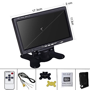 Vehicle On-Dash Backup Monitor, 7" Digital HD Car TFT LCD Color Screen Display with 2 Video Input for Rear View Camera(800x 480)
