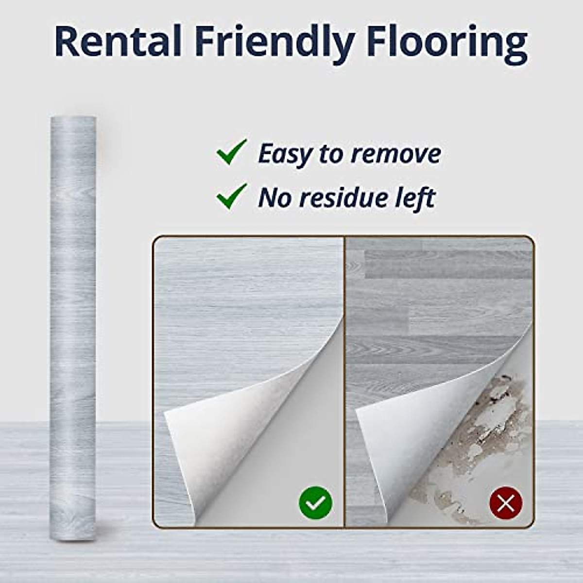 Vinyl Flooring Roll 24x118〞(19.4 Sq.Ft), Self-Adhesive Peel and Stick, Wood Grain Look, for Bathroom, Kitchen, Bedroom, RV