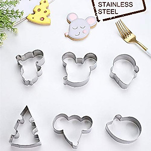 Cute Mouse Shaped Cookie Cutters Set of 7 pcs, Stainless Steel Mice Head Rat Cheese Series Fondant Cut-outs Set Baking DIY Molds