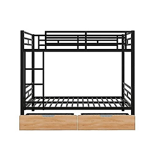 SIYSNKSI Full Size Convertible Bunk Bed with 2 Drawers, Metal Bunk Bed Frame with Ladder and Safety Guardrail for Kids Teens Boys Girls Bedroom, No Box Spring Needed