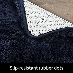 Fashionwu Shag Rug Plush Small Shaggy Rugs Soft Area Rug for Bedroom Fluffy Area Rug Non-Slip Furry Plush Rugs Modern Accent Rug for Indoor Bedroom Living Room, Navy, 2 x 3
