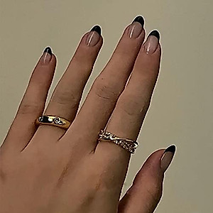 Kamize Fake Nails Medium Lenght French Press on Nails Almond Acrylic Full Cover Black False Nails for Women and Girls24PCS