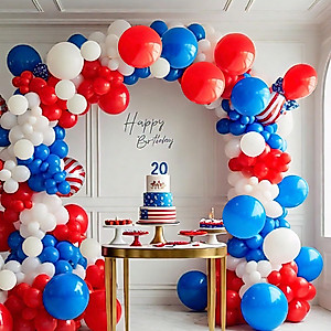 SYNUO Red White Blue Balloon Arch Wreath Independence Day National Day Celebration Fourth of July for Birthday Baby Shower Navy Graduation Day Party Decorated Balloon (131Pcs)