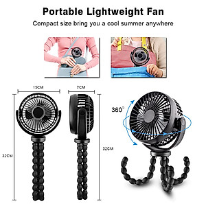 LICHTEE Battery Operated Baby Stroller Fan ,Portable Small Personal Fan, Rechargeable USB Desk Fan with Charging your Phone Three-speed Adjustment Clip on for Stroller Car Seat/Kitchen/Umbrella/Desk/Golf Cart